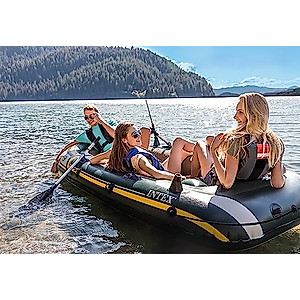 INTEX 68380EP Seahawk 3 Inflatable Boat Set: Includes Deluxe 54in Aluminum Oars and High-Output-Pump – SuperStrong PVC – Fishing Rod Holders – 3-Person – 790lb Weight Capacity