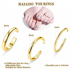 HAIAISO Toe Rings for Women Adjustable Thin Open Band Toe Ring Summer Beach Foot Jewelry