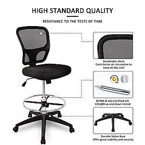 HYLONE Ergonomic Office Chairs, Office Drafting Chair, Rolling Stool Chair Armless Standing Desk Chair with Footrest Bar Stools for Home,Office & Bar