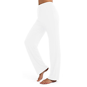 Urban CoCo Women's Straight Leg Long Pants Elastic High Waist Drawstring Casual Trousers with Pockets (White, 2XL)