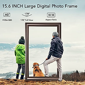 Canupfarm 32GB Digital Picture frame 15.6 Inch, Large Digital Photo Frame with 1920*1080 IPS Touchscreen, Smart Photo Pairing, Auto-Rotate, Wall Mountable, Motion Sensor, Share via Email, PC and App