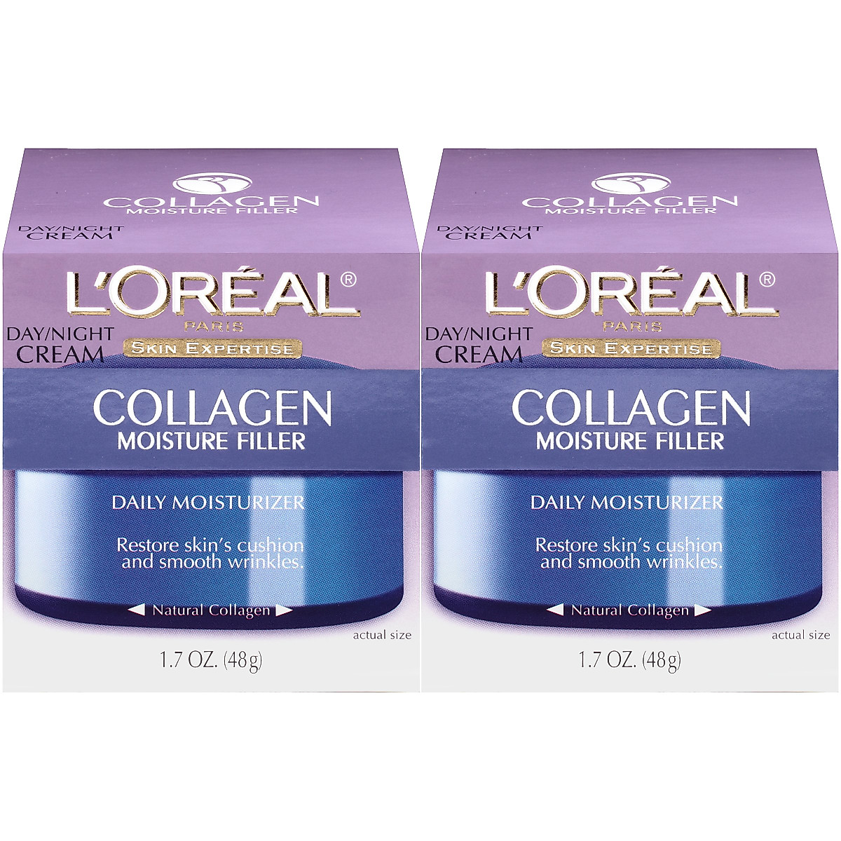 L'Oreal Paris Skincare Collagen Face Moisturizer, Day and Night Cream, Anti-Aging Face, Neck and Chest Cream to smooth skin and reduce wrinkles, 1.7 oz Pack of 2