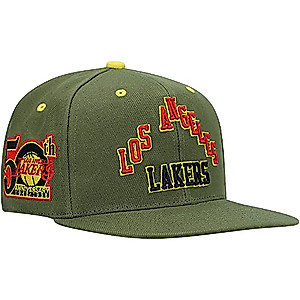 Mitchell & Ness LA Los Angeles Lakers HWC 50th Anniversary Team Season Patch Dynasty Fitted Cap, Hat (as1, Numeric, Numeric_7_and_1_Half, 7 1/2) Dusty Olive