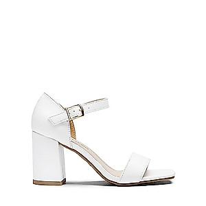 DREAM PAIRS Women's High Chunky Heels Square Toe Block Ankle Strap Dress Shoe Ladies Pump Sandals, WHITE Size 8.5, SDHS2377W