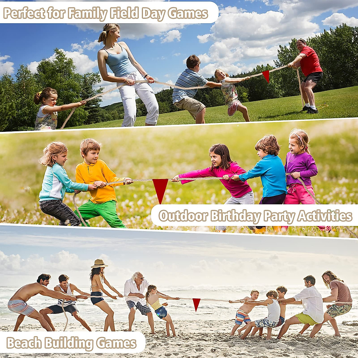 25FT Tug of War Rope Game for Kids & Adults, Field Day Family Family Reunion Games, Lawn Camping Picnic Games, Backyard Carnival Games Fun for Team Building Activities