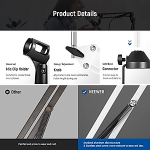 NEEWER Microphone Arm Stand, Suspension Boom Scissor Microphone Arm Stand with 3/8 Inch to 5/8 Inch Screw and Cable Ties, Compatible with Blue Yeti Snowball Yeti X Quadcast etc. Max. Load 1.5 kg
