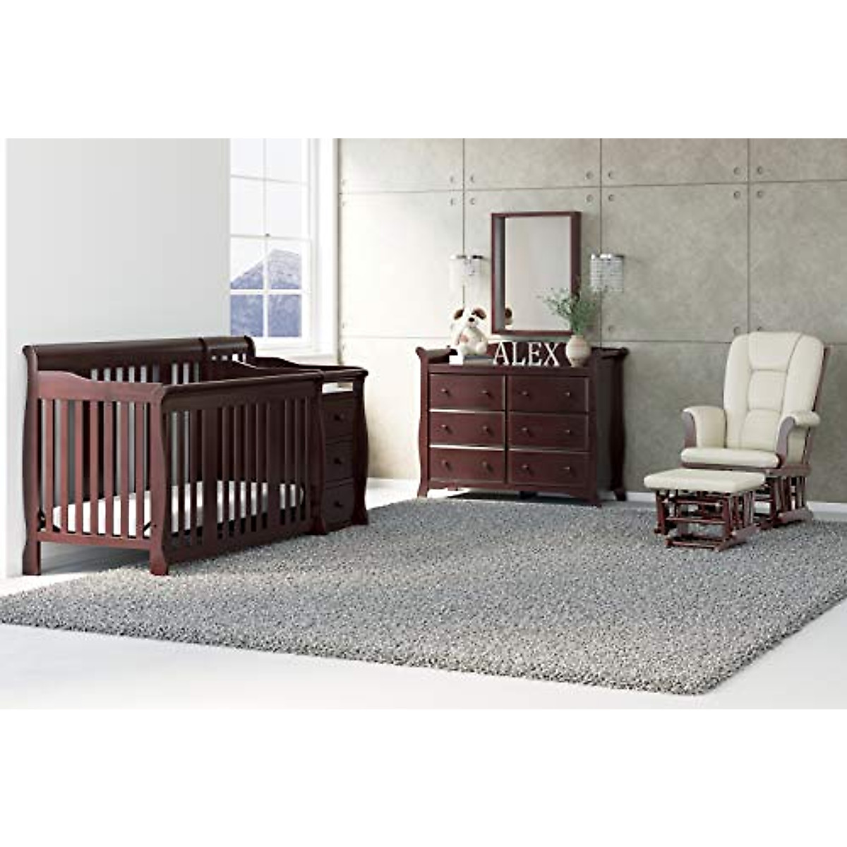 Storkcraft Tuscany Custom Glider and Ottoman with Free Lumbar Pillow, Espresso/Beige