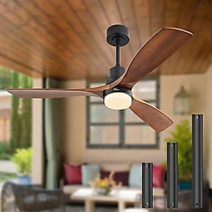 Sofucor 52 inch Solid Wood Ceiling Fan with Lights and Remote, Low Profile Brown Black Ceiling Fan with 3 Downrod, Outdoor Indoor Modern 3 Blade Ceiling Fan for Living Room Bedroom Farmhouse Patio