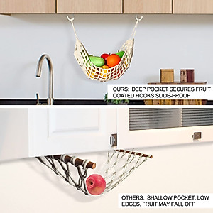 Ycsst Hanging Fruit Hammock Under Cabinet - fruit and veggie basket - macrame fruit hammock for Kitchen Décor - Storage That Saves Counter For More Counter Space at Home, Boat, or Rv,with 4 Hooks.