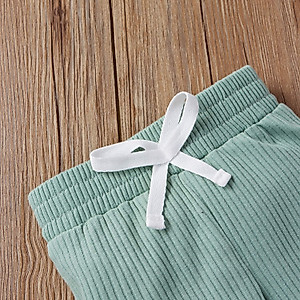 CIYCUIT Newborn Baby Boy Girl Outfits Long Sleeve Ribbed Romper Pants Set 0 3 6 12 18 24 Months Gender Neutral Baby Clothes Light Green 12-18 Months