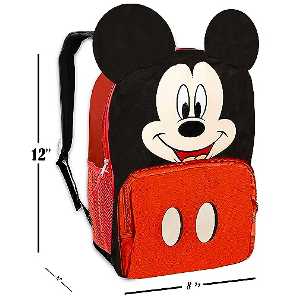 Mickey Mouse Backpack for Kids Toddlers ~ Deluxe 12" Mickey Mini Backpack with 3D Mickey Ears Plus Stickers and More (Mickey School Supplies Bundle)