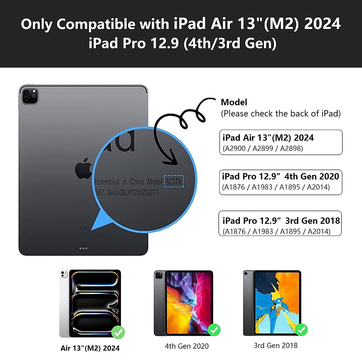 HOTLIFE Keyboard Case for iPad Air 13 inch 2024, Keyboard for iPad Pro 12.9” inch (4th Gen 2020/ 3th Gen 2018) - Touch Trackpad Case with Keyboard -360° Protective with Pencil Holder