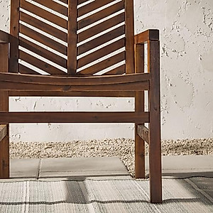 Walker Edison 2 Piece Outdoor Patio Chevron Wood Chair Set All Weather Backyard Conversation Garden Poolside Balcony, Set of 2, Dark Brown