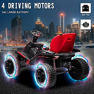 AOKOY 24V 4x75W Kids Ride On Car, 4WD Battery Powered Electric Go Kart for Big Kids w/Powerful Motors Off-Road Ride On UTV with Parent Remote EVA Tires Adjustable Seat Bluetooth, Red