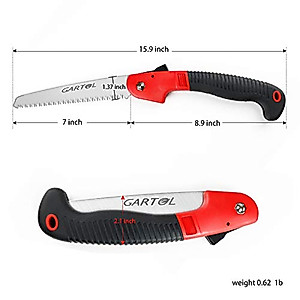 GARTOL Folding Saw 7 Inch Blade Hand Saw, Tree Pruning Saw with 3-Sides Razor Tooth for Camping Hunting DIY Woodworking, Trimming Thick Branches, PVC, Bamboo and Bone