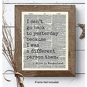 Alice Wonderland Quote - 8x10 Home decoration Photo Picture - Unique Wall Art, Room Decor for Bedroom, Living room, Office - Upcycled Dictionary Art or Gift for Women, Fan - UNFRAMED
