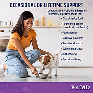 Pet MD Probiotics & Enzymes for Dogs - Gut Health Chews with Prebiotics - Digestive Aid for Dogs with Upset Stomach, Diarrhea, Constipation, or Gas - Functional Probiotics for Dogs - 60 ct