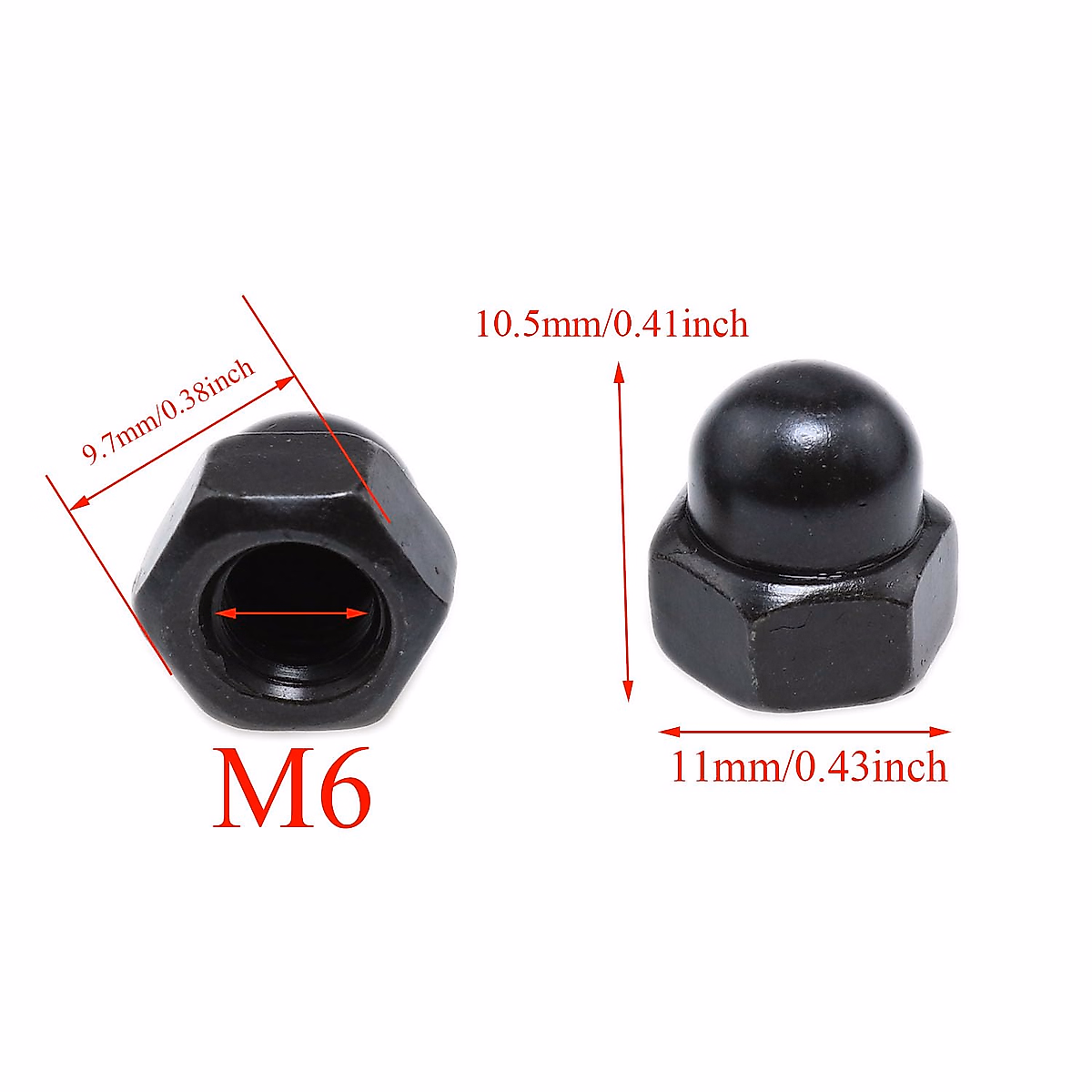 Meuey Lyot Black Stainless Steel Female Hexagon Socket Nuts Decorative Nuts Nut Covers M6 Acorn Nuts-30PCS
