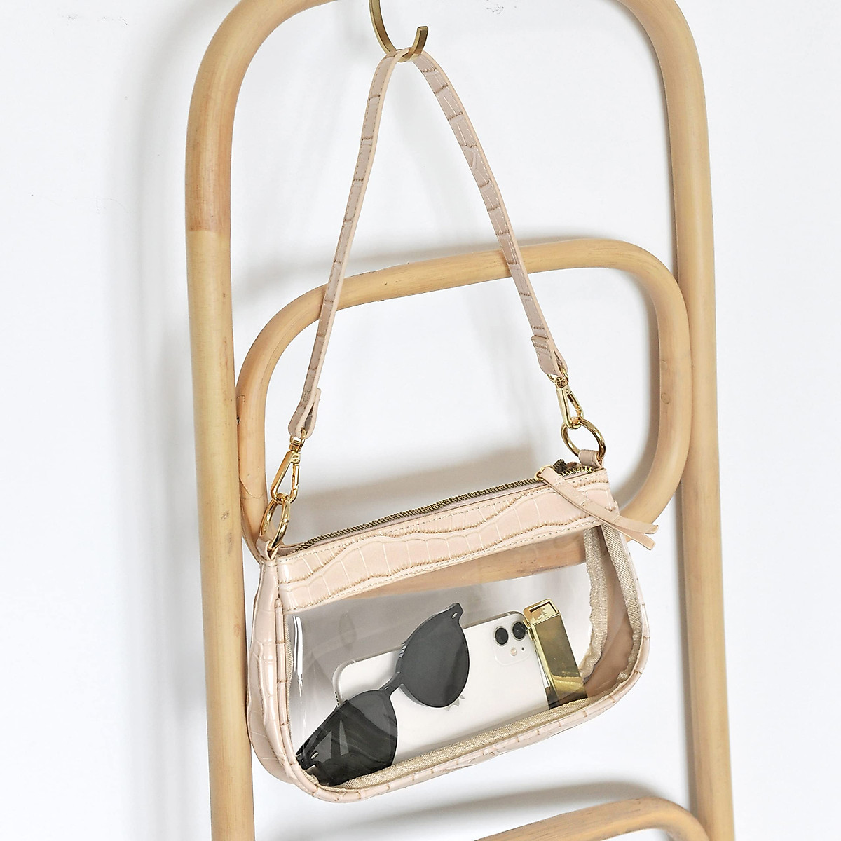 Clear Shoulder Handbag Classic 90s Purse Women Vegan Leather Crocodile Corssbody Bag (Beige)