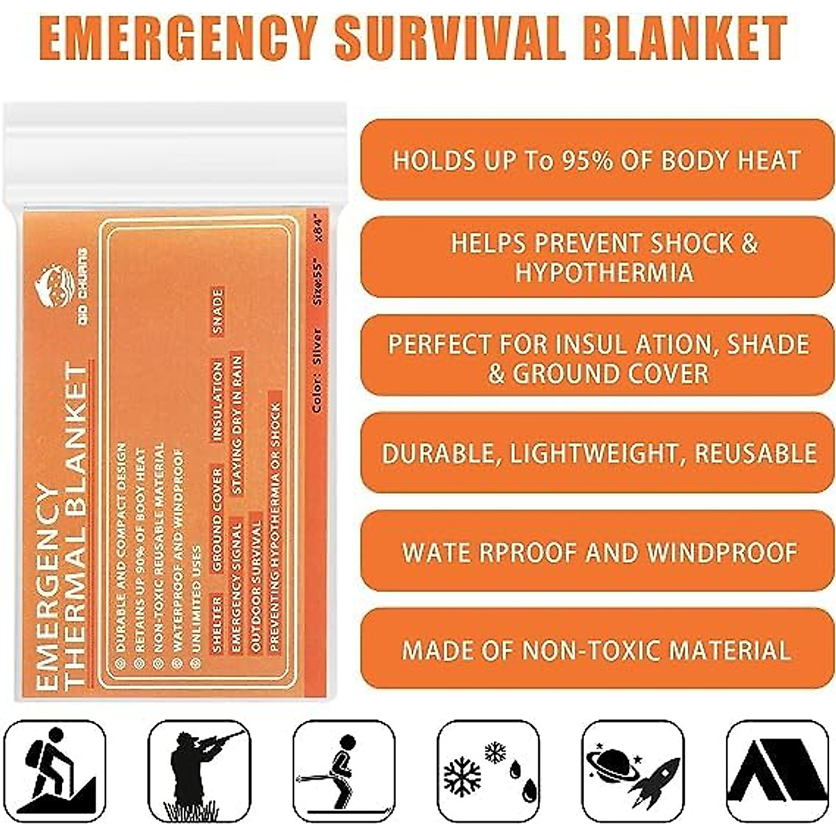 QIO CHUANG Emergency Mylar Thermal Blankets -Space Blanket Survival kit Camping Blanket (4-Pack). Perfect for Outdoors, Hiking, Survival, Bug Out Bag ，Marathons or First Aid 1