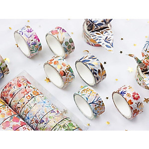 YUBBAEX Floral Gold Washi Tape Set VSCO Foil Masking Tape Decorative for Arts, DIY Crafts, Journal Supplies, Planners, Scrapbook, Card/Gift Wrapping -8/15mm- (Blooming 18 Rolls)