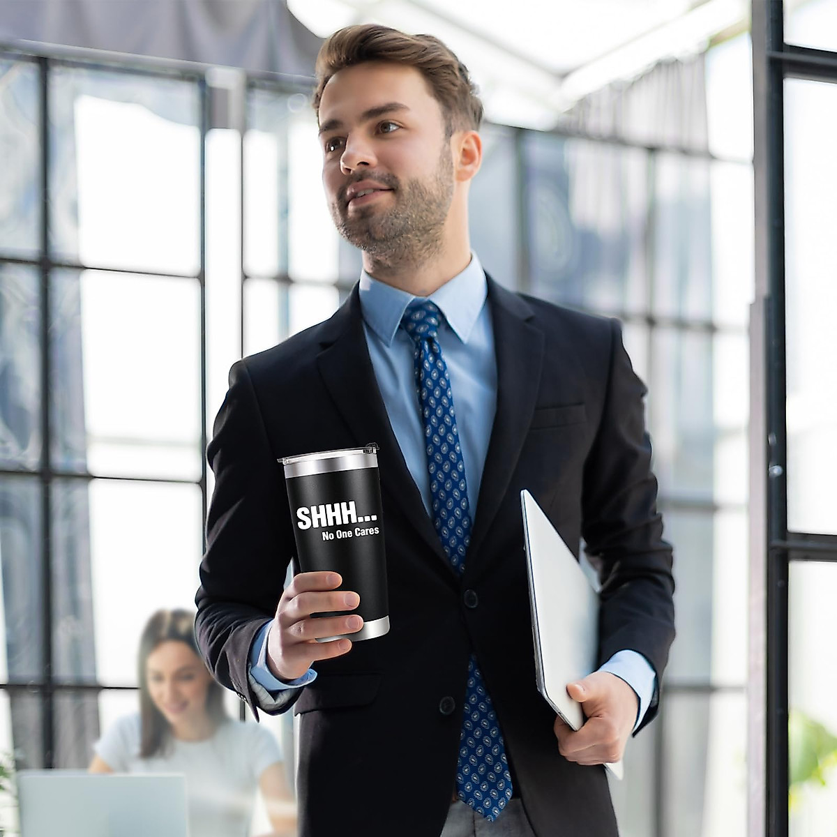 KOOLDRINK Shhh No One Cares Tumbler -Sarcastic Funny Saying Gifts for Women Men-Christmas Birthday Gifts for Dad,Best Friends,Coworkers-Stainless Steel Insulated Coffee Mug Black 20oz