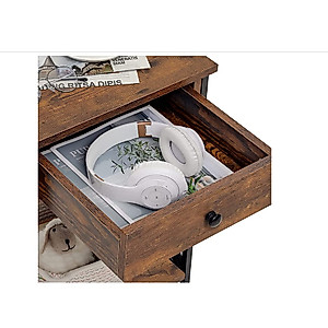 Iwell Nightstand Set of 2 with Charging Station and USB Ports & Outlets, End Table with Drawer & Storage Shelf, Side Table for Bedroom, Rustic Brown