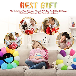 SNEPOO Smile Face Plush Rainbow Pillow, Colorful Sunflower Soft & Comfortable Plush Throw Pillow for Home Reading Bedroom Shop Restaurant Decor (Black and White, 23.6 Inches)