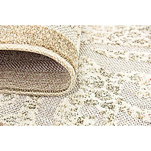 Unique Loom Modern Collection Distressed, High-Low Pile, Abstract, Vintage, Indoor and Outdoor Area Rug, 6 ft x 9 ft, Beige/Light Brown