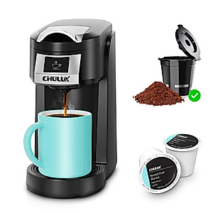 CHULUX Classic 2 in 1 Single Serve Coffee Maker for K Cup & Ground Coffee, One Button Easy Coffee Machine for Office, RV, Travel and Dorm, Included Coffee Filter, Black