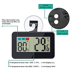 Reptile Thermometer Hygrometer Reptile Terrarium Thermometer Hygrometer Digital Display Pet Rearing Box Reptiles Tank Thermometer Hygrometer with Suction Cup and Hook (Black)