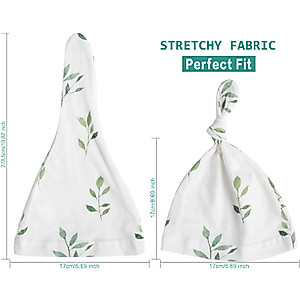 PINNKKU 4-Pcs Organic Cotton Swaddle Set, Baby Muslin Swaddle Blanket, Includes Name Announcement Card, Newborn Swaddle and Hat Set with Matching Bow, Hospital Receiving Blanket, Large 47" x 47”