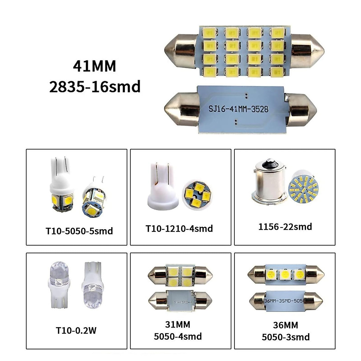 Crynod 42 PCS T10 Car LED License Plate Light Combination Sets, 12V IP68 Waterproof Automobile Dome Lights Replacement, Universal Vehicle Read Light Kit for Car Truck SUV (White Light)