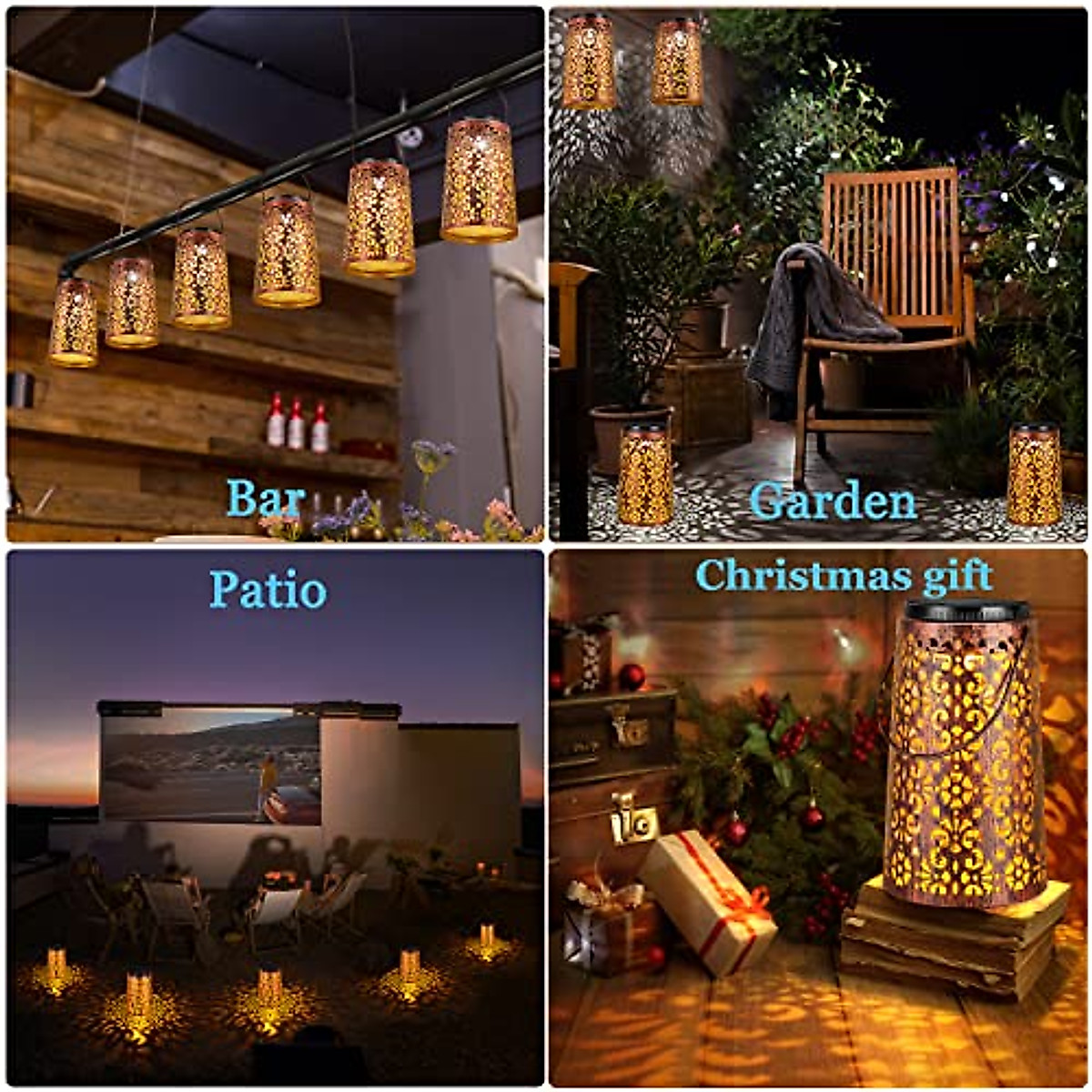 KINKAI 4 Pack Solar Powered Lanterns Outdoor Lights LED Waterproof Retro Garden Fairy Hanging Lantern for Outside Decor Patio Pathway Backyard 2 Modes Warm/Cool White