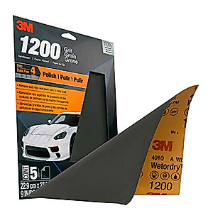 3M Wetordry Sandpaper, 32022, 1200 Grit, 9 in x 11 in, 5 Sheets Per Pack