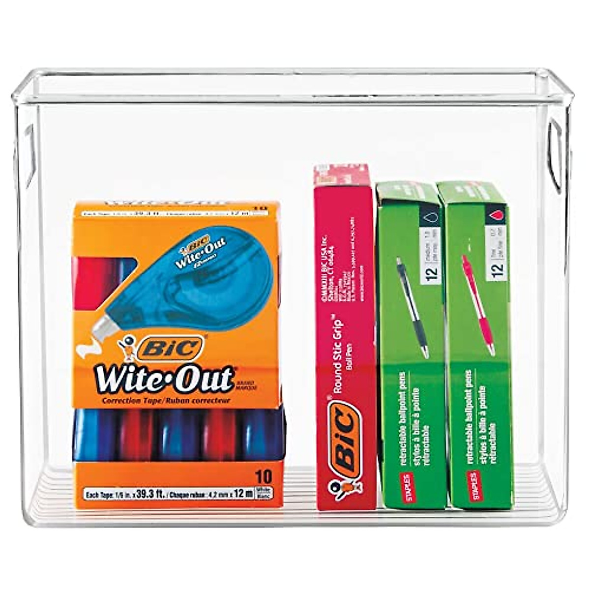 mDesign Tall Plastic Storage Organizer Container Bin, Office Organization for Filing Cabinet, Cupboard, Shelves, and Desk - Holds Notepads, Pens, Pencils, Highlighters, Ligne Collection, Clear