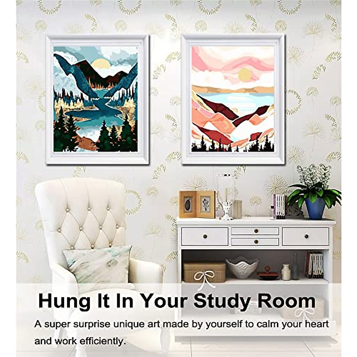 Paint by Numbers for Adults Beginners and Kids,12" Wx16 L BAISITE 2 Pack Canvas Pictures Drawing Paintwork with 8 Pcs Wooden Paintbrushes,Acrylic Pigment-1112