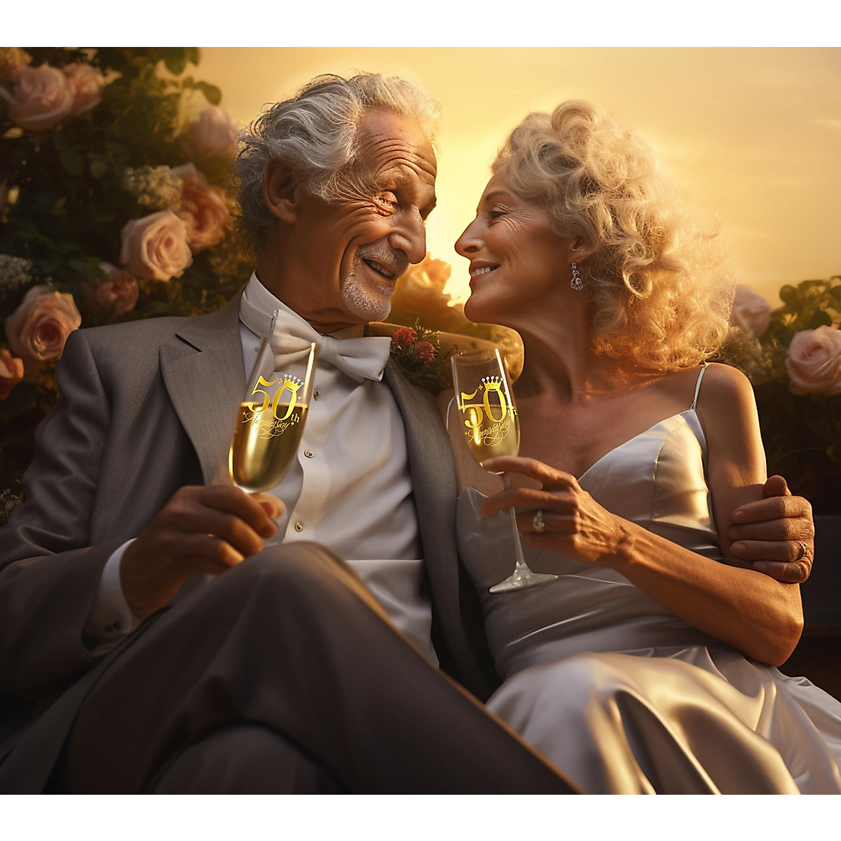 50th Wedding Anniversary Champagne Flutes Gifts 50th Anniversary Decorations Champagne Glasses Embellished with Rhinestones Couple Wedding Gifts for Anniversary, Gifts for Parents Anniversary