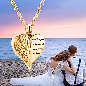 shajwo Cremation Jewelry Angel Wing Heart Urn Necklaces for Ashes Memorial Keepsake Pendant for Women Men,Gold
