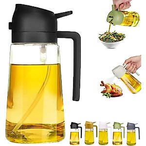 Generic 2024 Upgrade 600ml/20oz 2-in-1 Glass Injector & Dispenser Large Olive Oil Dispenser Bottle for Cooking, Air Fryer, Frying, Grilling (Black, 470ml)