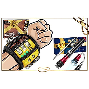 Tool Gifts for Men-Women Gadgets Magnetic Pickup Tool LED Light|Christmas Tool Gifts For Men Dad Husband|Unique Birthday Gifts and Magnetic Wristband for Holding Screws, Wrist Magnet, Gifts for Dad