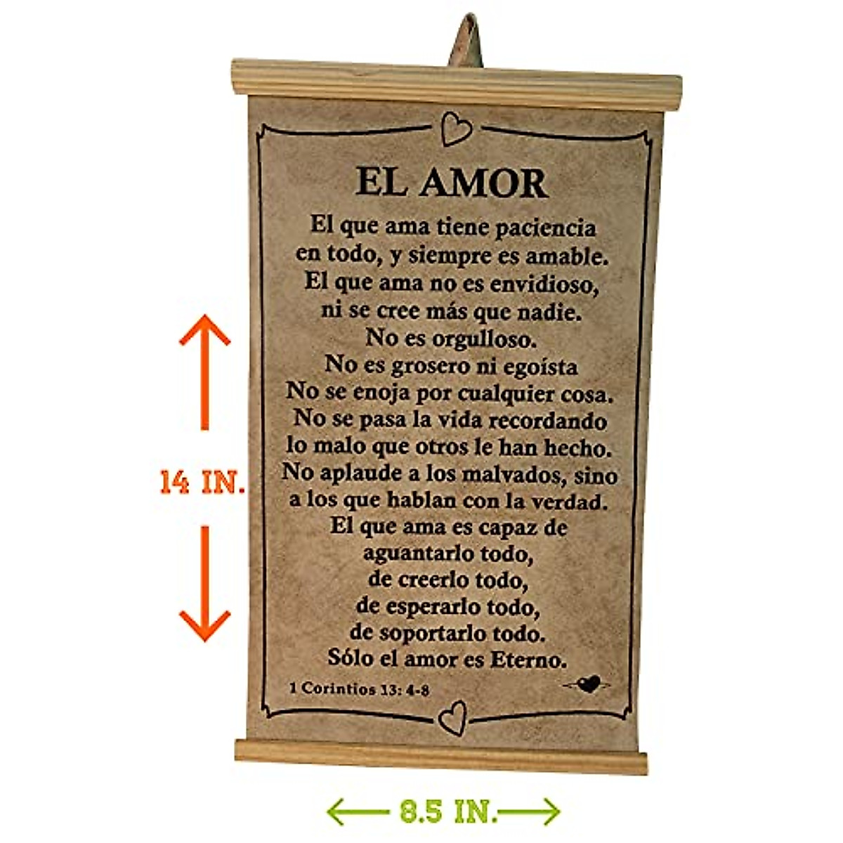 1a Corintios 13 El Amor El Que Ama Tiene Paciencia Pergamino Poster Bendicion Ready to Hang 14 x 8.5 in. Rustic Wall Art Gift Regalo Biblia