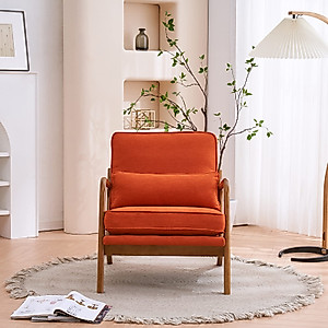 Karl home Accent Chair Mid-Century Modern Chair with Pillow Upholstered Lounge Arm Chair with Solid Wood Frame & Soft Cushion for Living Room, Bedroom, Balcony, Linen Burnt Orange (Low Back)
