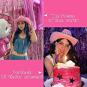 Dollger Preppy Pink Cowgirl Hat for Women and Teenage Girls As Party Cowboy Hats with Pink Glasses
