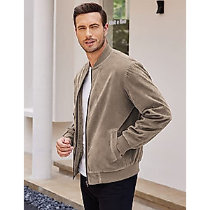 COOFANDY Mens Varsity Bomber Jacket Casual Lightweight Jackets Vintage Suede Coat, A-khaki, Large