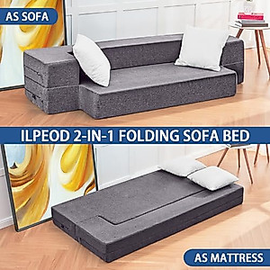 ILPEOD 8 Inch Memory Foam Fold Out Sofa Bed, Washable Cover Sleeper Convertible Futon Mattress for Bedroom Living Room Guest Bed