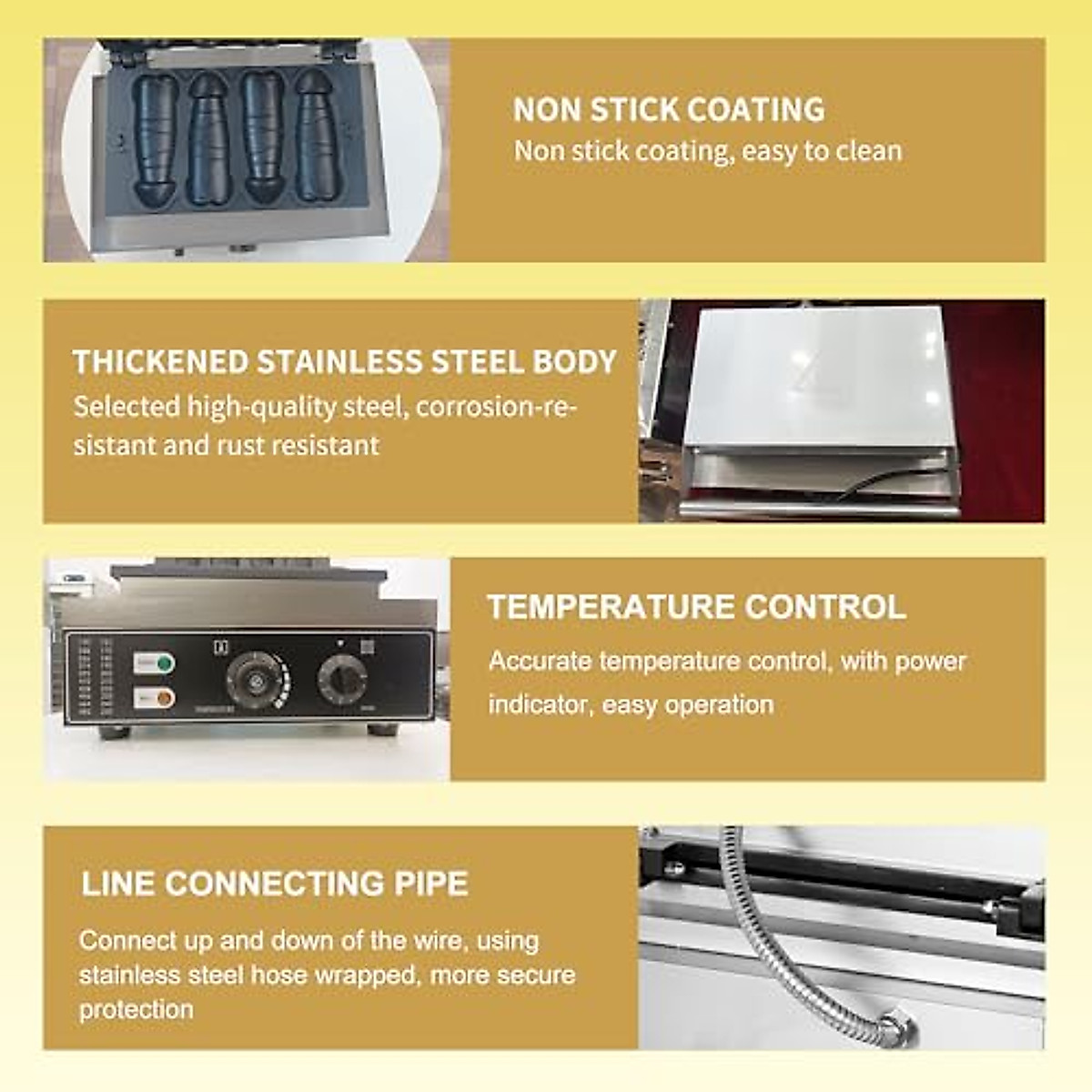 Vaseni Commercial Strange Shape Waffle Maker Machine, 4 PCS Non Stick Electric Waffle Iron, Hot Dog Baker, Waffle Iron Baking Machine, Pancake Maker, Waffle Ovens 1550W 110V