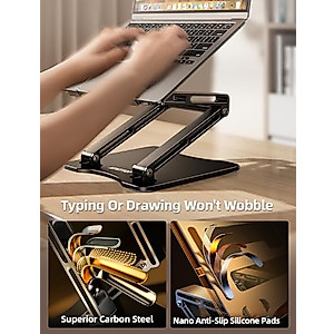 ATKTTOP Laptop Stand for Desk Adjustable Height, 22" [Anti-Wobble] [Fit All Laptop] Foldable DJ Standing Laptop Riser for 6.1-18.4" Tablets, Portable Monitor Stand for MacBook Air, Dell, HP, Lenovo