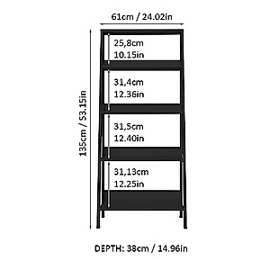 Madesa 5-Tier Ladder Shelf with Storage Space, Free Standing Bookshelf, Wood, 15" D x 24" W x 53" H - Black