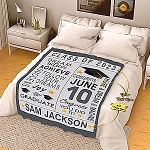 Class of 2023 Personalized Graduation Blanket, Custom Name & EST, Congratulations Gift Gesture for The One Who is Achieving Success & Getting Graduated, Soft Blanket Proudly Printed in USA